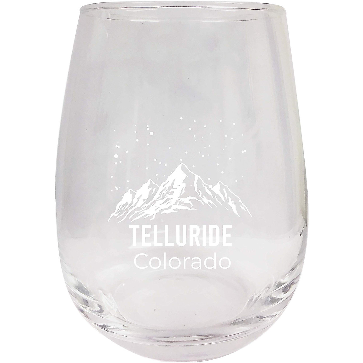 R and R Imports Telluride Colorado Ski Adventures Etched Stemless Wine Glass 15 oz 2-Pack