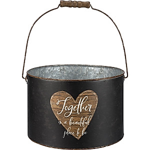 Primitives by Kathy Rustic Heart Design Together is A Beautiful Place to Be Double Sided Metal Bucket