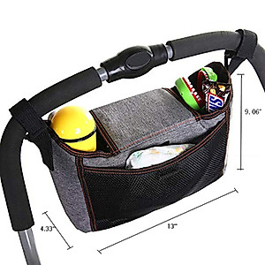 Baby Stroller Organizer, Hanging Stroller Caddy with Insulated Cup Holders, Stroller Pouch Organizer with Shoulder Strap, Universal Diaper Storage Bag for Stroller Wheelchair