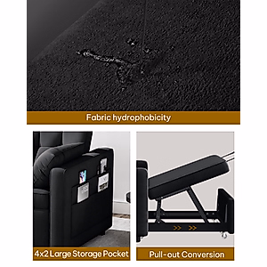 YITAHOME 55" Convertible Sofa Bed, Velvet Sleeper Sofa with Pull-Out Bed, 3-in-1 Futon Couch with Reclining Backrest and Side Pocket, Modern Loveseat for Living Room, Black, Full Size