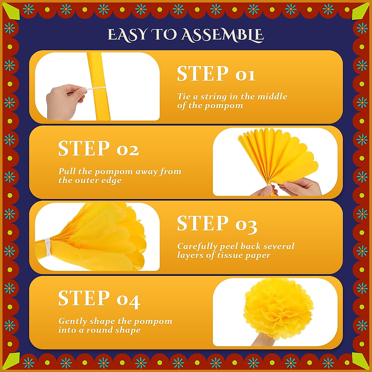 Tigeen 24 Pcs 10 Inch Marigold Flower Pom Poms Tissue Pom Poms Paper Flower Balls for Halloween Wedding Birthday Celebration Party DIY Decoration, Orange and Yellow