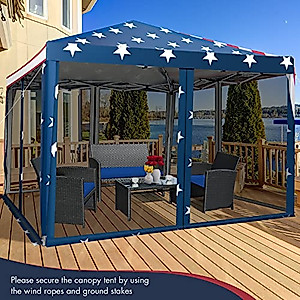 Tangkula 10x10 ft Pop-Up Canopy Tent, Outdoor Canopy Tent with Carry Bag, Waterproof Screen House Room Tent with Netting for Camping, Backyard, Wedding, American Flag Printing
