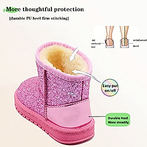 Sugmzox Girls Snow Boots Sequin Warm Winter Boots Comfort Durability Ankle Boots(Toddler/Little Kids) pink size 11