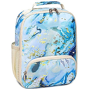 Bluboon Backpack for Girls Kids Backpack with Lunch Box Marble School Bookbag Set for Kindergarten Elementary School Supplies