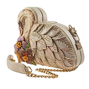 Mary Frances Gliding Along Beaded Crossbody Swan Novelty Handbag, Ivory