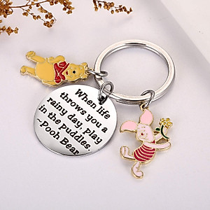 Pooh Bear Piglet Keychain Decor Party Suppiles - When Life Throws You a Rainy Day, Play in The Puddles Inspirational Gifts