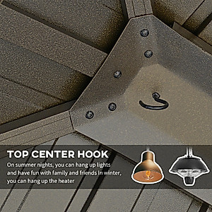 Outsunny 10' x 12' Hardtop Gazebo with Curtains and Netting, Permanent Pavilion Metal Double Roof Gazebo Canopy with Aluminum Frame and Hooks, for Garden, Patio, Backyard, Dark Brown