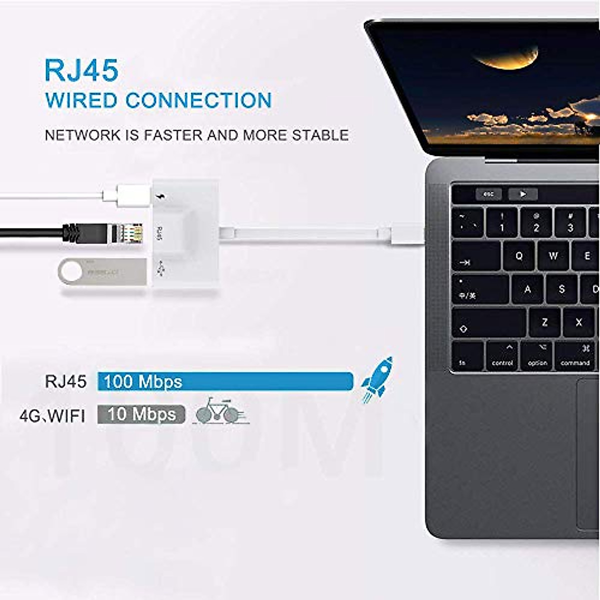 USB C to Ethernet Adapter,3 in 1 RJ45 to USB C Ethernet Adapter with USB Port and USB C Charge Compatible for MacBook Pro,Air, Dell XPS,Samsung Galaxy,Surface 7,iPad pro 2020,HTC U11 and More