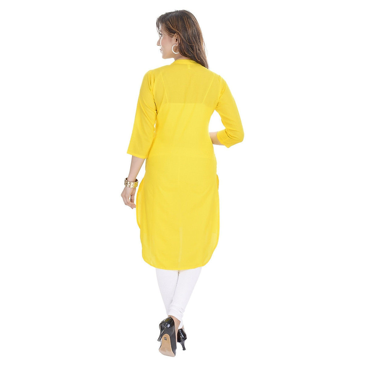 Chichi Indian Women's Plain Cotton Kurti Yellow For Casual/Daily/Party Wear