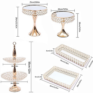 DNYSYSJ 8pcs Cake Stand Set Gold Wedding Cake Stands Cupcake Display for Dessert Table Party 2-Tire Gold Beaded Tower Stand Pastry Dessert Trays