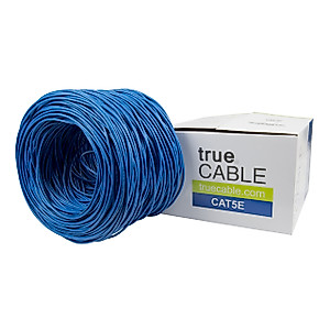 trueCABLE Cat5e Riser (CMR), 1000ft, Blue, 24AWG 4 Pair Solid Bare Copper, 350MHz, PoE++ (4PPoE), ETL Listed, Unshielded Twisted Pair (UTP), Bulk Ethernet Cable