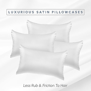 Elegant Comfort 4-Pack King Size Satin Pillowcase Set with Hidden Zipper Closure, White, 20" x 40"