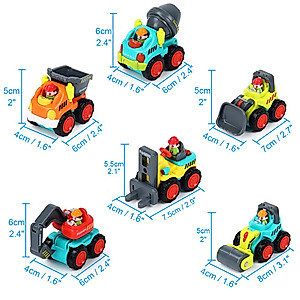 Push & Play Vehicles for Toddlers, Kids, Boys 6 Pack Friction Powered Action City Construction Engineering Playset with Mini Bulldozer, Excavator, Dumper, Cement Mixer, Forklift and Road Paver