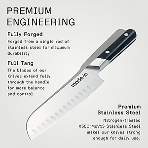 Made In Cookware - 7" Santoku Knife - Crafted in France - Full Tang With Truffle Black Handle