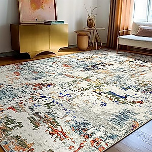 Area Rug Living Room Rugs - 8x10 Washable Large Modern Abstract Soft No Slip Indoor Rug Thin Floor Carpet for Bedroom Under Dining Table Home Office Decor - Blue