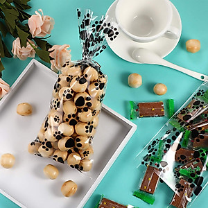 Blulu 200 Pcs Pet Paw Print Cellophane Bags Dog Party Favor Bags Heat Sealable Treat Bags Dog Paw Gift Bags Cat Candy Bags with 200 Pieces Silver Twist Ties for Pet Treat Party Favor (Black)