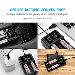 Tenergy TN471U 2-Bay Universal Battery Charger with LCD for Li-ion/NiMH/NiCD Rechargeable Batteries, Micro USB Input, Portable Charger for Batteries Sizes 18650, 16340, 26650, AA, AAA, and More