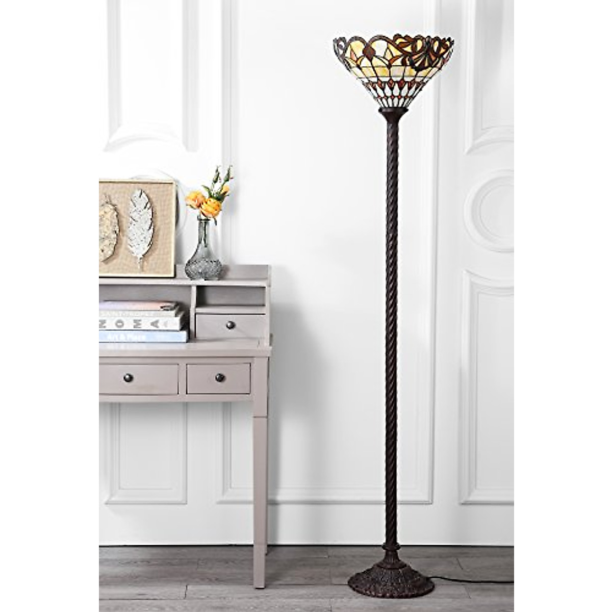 JONATHAN Y JYL8003A Davis Tiffany-Style 70" Torchiere LED Floor Lamp, Tiffany, Traditional, Foot-Step Switch, Office, Living Room, Family Room, Dining Room, Bedroom, Hallway, Foyer, Bronze