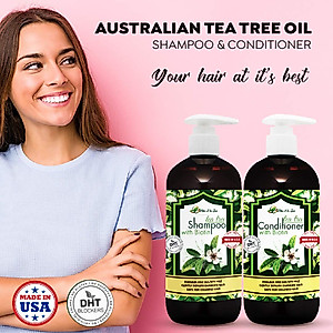 Tea Tree Oil & Biotin Shampoo & Conditioner Set for Men & Women | Professional Strength Formula | Refreshes & Stimulates Hair & Scalp | Moisturizing, Conditioning & Anti Hair Loss with DHT Blockers
