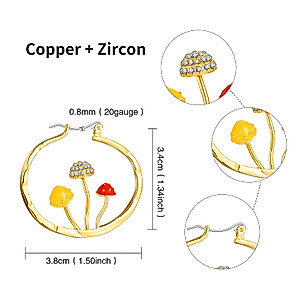 PWUEITR Mushroom Earrings Vintage Big Chunky Gold Hoop Dangle Earrings for Women Jewelry Valentine's Day Birthday Gifts for Her,gold