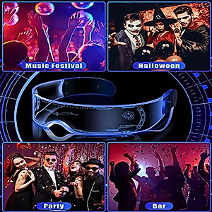 STEHEALTH LED Glasses, Futuristic Cyberpunk Light Up Sunglasses with 7 Colors & 2 Modes, Bilateral Controllable Visor Goggles for Cosplay Concert Rave Halloween Bar Club Party