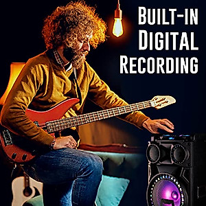 QFX PBX-1212 Bluetooth Rechargeable Dual 12” Woofer with 1” Tweeter Speaker System with Microphone Input, Guitar Input, Aux Input, USB Port, SD Card Port, TWS, Recording, FM Radio, LED Party Lights