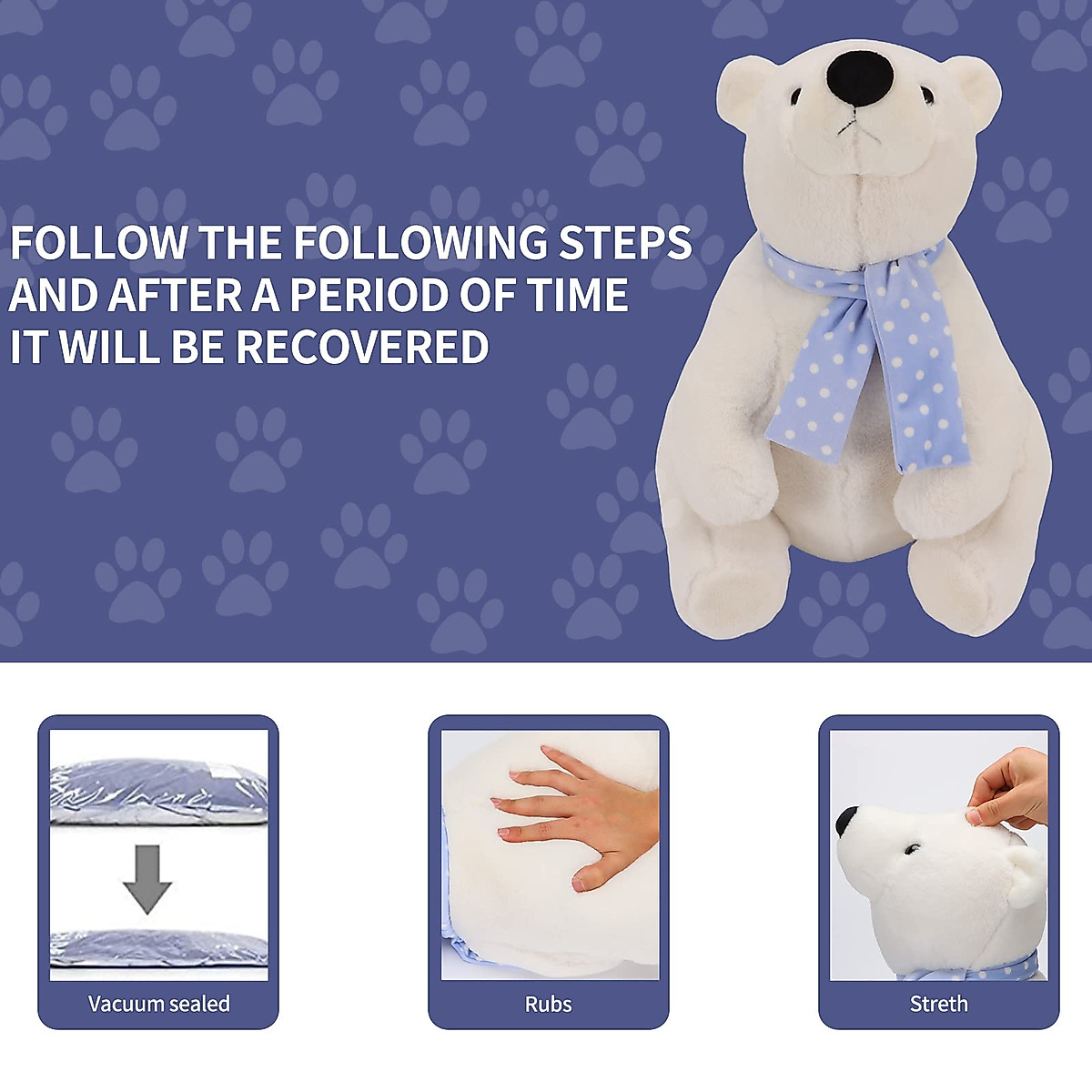 ROPELOK Polar Bear Stuffed Animal Plush, 9.8 Inch Lifelike Super Soft Cute Polar Bear with Scarf, Kawaii Cute Polar Bear Plush Toy for Kids Children Family Xmas Birthday Gifts