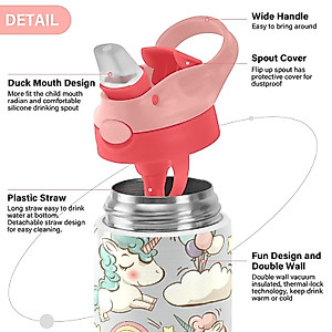 GOODOLD Cute Rainbow Unicorn Kids Water Bottle, Insulated Stainless Steel Water Bottles with Straw Lid, 12 oz BPA-Free Leakproof Duck Mouth Thermos for Boys Girls