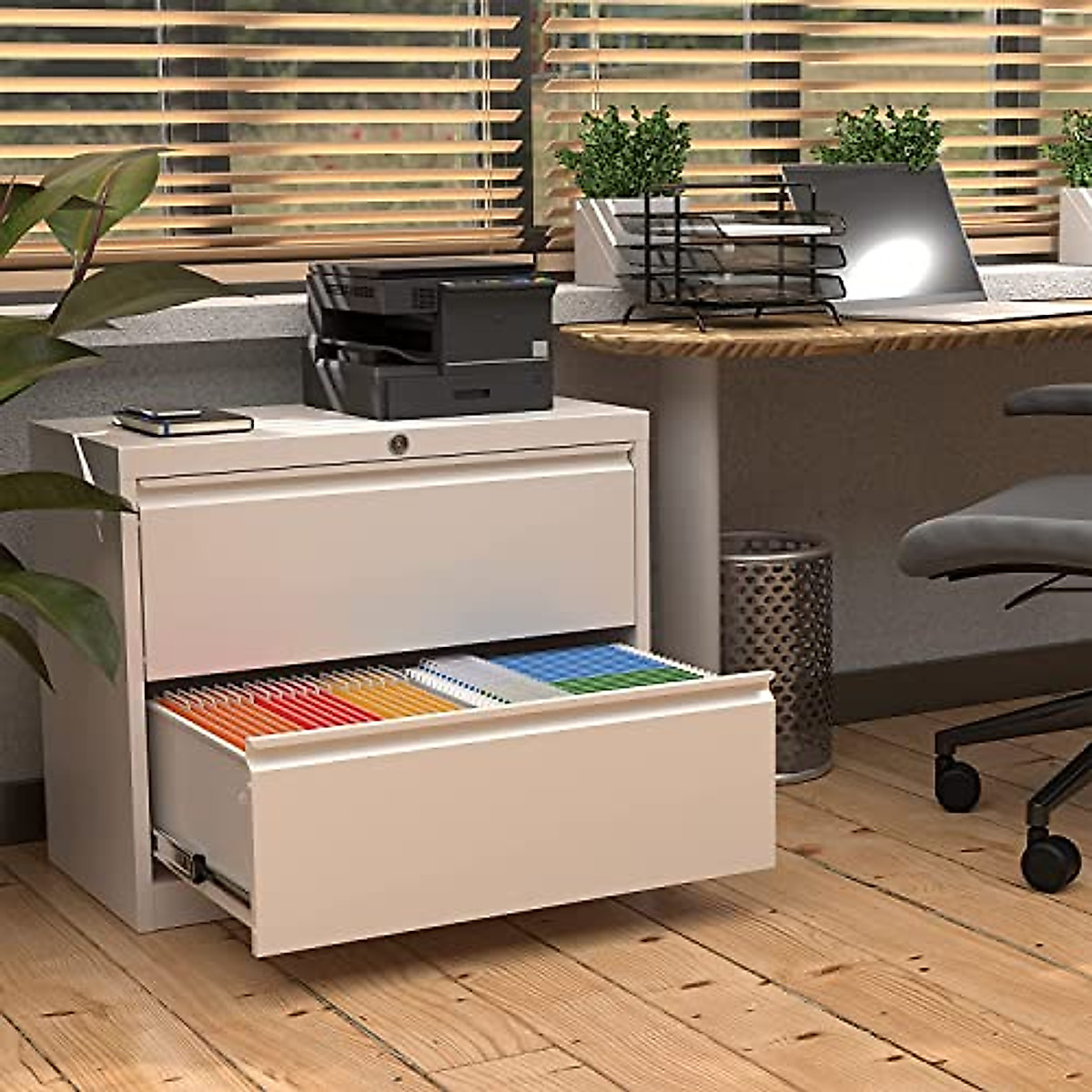 Superday Filing Cabinet Lateral File Cabinet 2 Drawer, 0 Screw Filing Cabinets with Lock, Locking Metal File Cabinets Two Drawer Office Cabinet for Legal/Letter/A4/F4 Home Office(White)