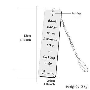 Metal Bookmark Gift,Engraved 'I Don't Watch Porn.I Read it Like a Fucking Lady' Stainless Steel Leaf Pendant Book Mark with Exquisite Gift Box for Women Men Friends Teacher Classmate Book Lovers
