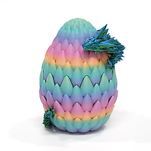 Flavery 3D Printed Dragon Egg- Candy Rainbow Green - Surprise Easter Egg with Flexible Crystal Dragon Inside, 3D Printed Gift Toy, Desk Executive Pet, Figurine Decor (12” Dragon)