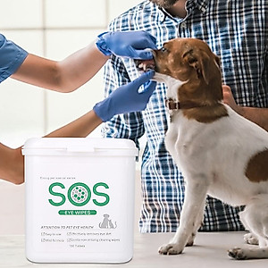 100Pcs Cat and Dog Eye Wash Wipes - 3.35 * 2.95in Pet Cleaning Grooming Deodorizing Wipes for Cat Dog Tear Stain Remover, Relief Allergies Symptoms, Runny, Dry Eyes