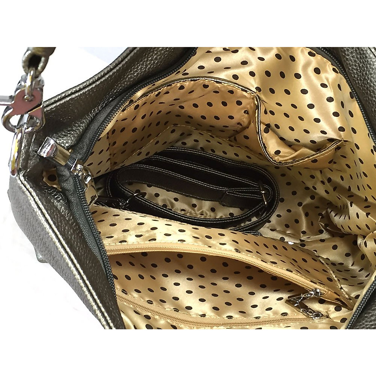 Zzfab Coin Circle Sparkle Hobo Bag with Tassel Pewter