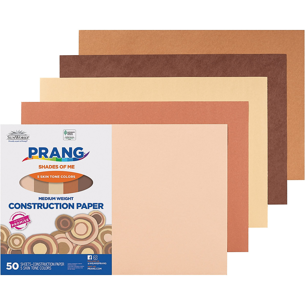 Prang (Formerly SunWorks) Shades of Me Construction Paper, 5 Assorted Skin Tone Colors, 12" x 18", 50 Sheets