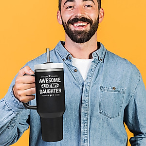 BETHEGIFT Gifts for Dad from Awesome Daughter - Dad Gifts from Daughter - Birthday Gifts for Dad from Daughter - Funny Cool Gifts for Dad - Dad Tumbler 40oz with Handle, Black