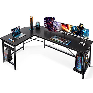 Coleshome 66" L Shaped Gaming Desk, Corner Computer Desk, Sturdy Home Office Computer Table, Writing Desk, Larger Gaming Desk Workstation, Black