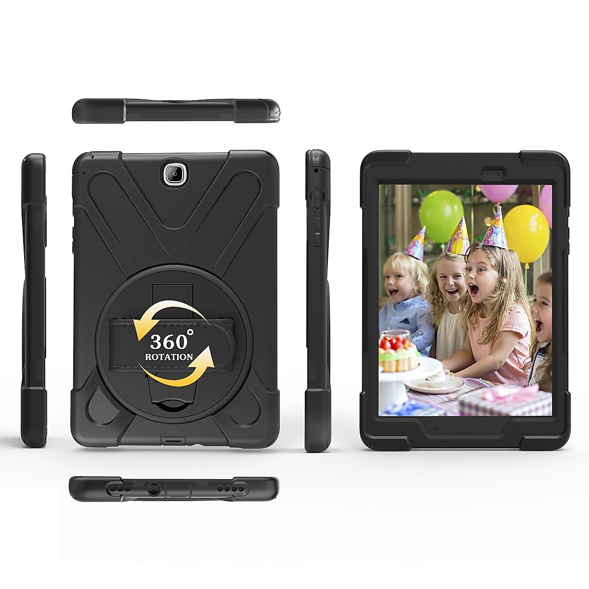 Galaxy Tab A 9.7 Case KIQ Full-Body Shock Proof Hybrid Heavy Duty Armor Protective Case for Samsung Galaxy Tab A 9.7 2015, SM-T550 with Kickstand and Screen Protector (Shield Black)