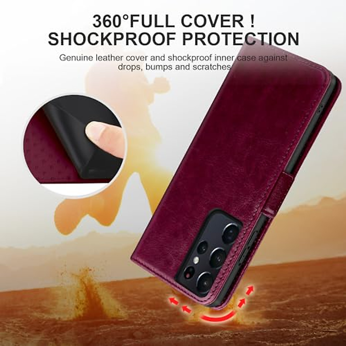 Bizzib for Samsung Galaxy S21 Ultra Case Leather Wallet with Card Holder[ RFID Blocking] 360 Full Shockproof Protection Magnetic Closure Phone Cover & Wrist Strap for Galaxy S21 Ultra 6.8-Burgundy