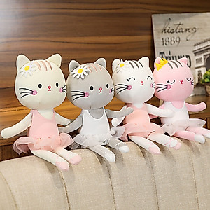 Plush Ballerina Dolls Kitty Cat Stuffed Animals Toys Ballet Dance Recital Gifts for Girls White 13.5 Inches