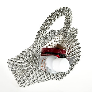 YUSHINY Women Acrylic Beaded Evening Tote Medium HandBag with Pull-on Closure for Wedding Party (Silver&Transparent)