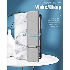 MoKo Keyboard Case Compatible with Samsung Galaxy Tab A7 Lite 8.7-Inch 2021 (SM-T225/T220/T227), Slim Lightweight Stand Cover with Magnetically Detachable Wireless Bluetooth Keyboard, Marble White