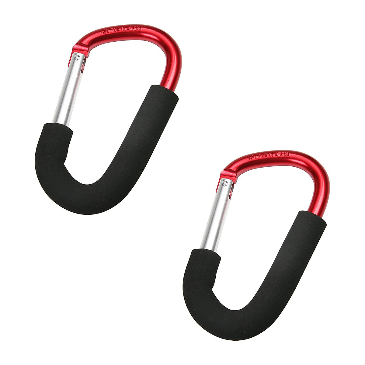 MroMax Pack of 2 Grocery Bag Holder Handle Carrier Tool Grip Your Tote，Handy Stroller Hooks, Multi Purpose Hooks, Pushchair Shopping Bag Hook Carabiner Maximum Load 6.61 lb (Red)