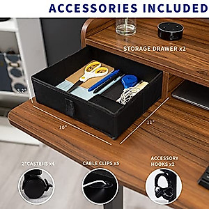 VIVO Electric 2-Tier Height Adjustable 60 x 24 inch Stand Up Desk, Mobile Table with Storage Drawers, Standing Workstation with Memory Controller, Casters, Dark Walnut Top, Black Frame, DESK-E-Y60SD