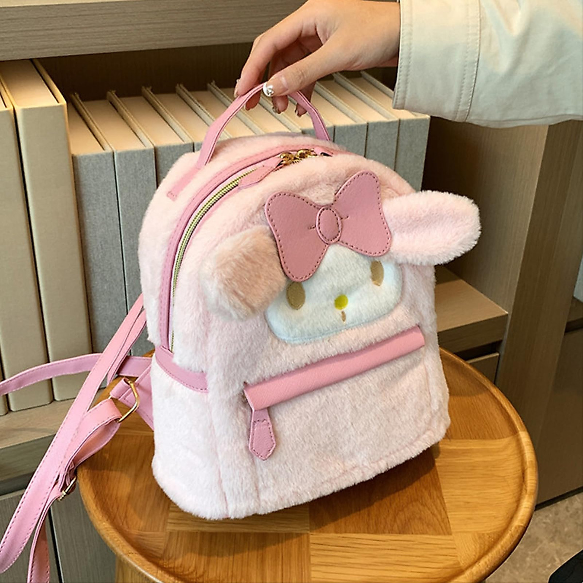 Cartoon Bag Plush Bag Cute Plush Figure Backpack School Handbag for Women Girls Gift Backpack (pink) One Size