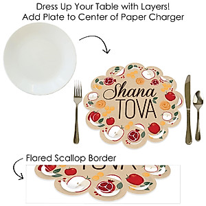 Big Dot of Happiness Rosh Hashanah - Jewish New Year Party Round Table Decorations - Paper Chargers - Place Setting For 12