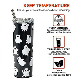 Halloween Tumbler Ghost Cup Halloween Gifts for Women Ghost Tumbler with Lids and Straw 20OZ Travel coffee Mugs insulated stainless steel Gothic Tumbler Unique Birthday Gift for Kids