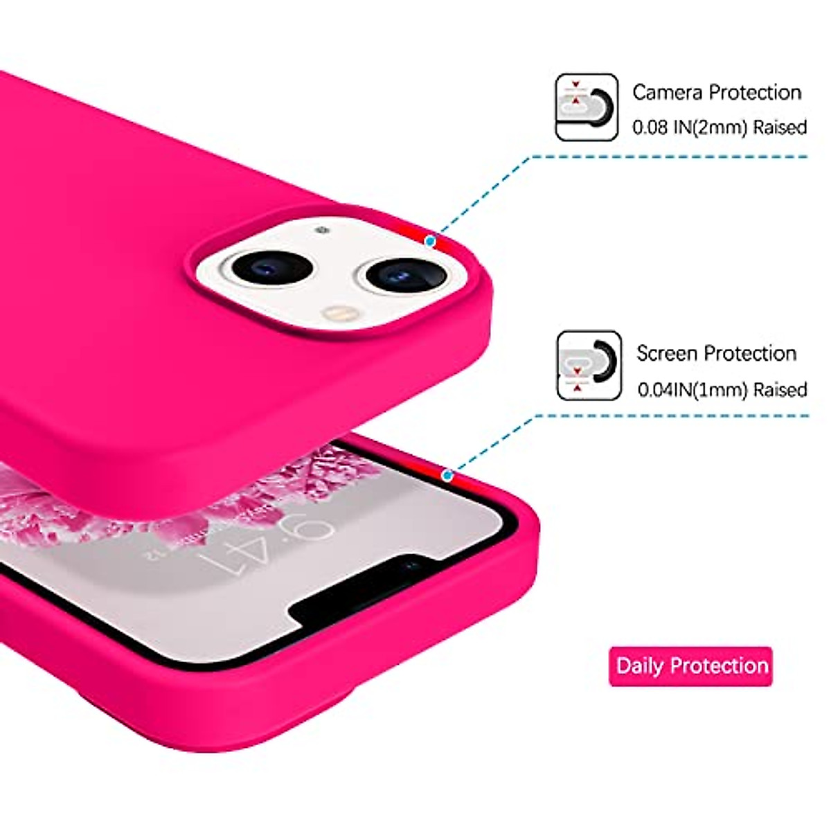 DOMAVER for iPhone 13 Case Silicone Soft Gel Rubber Microfiber Lining Cushion Protective Cover for iPhone 13- Hot Pink