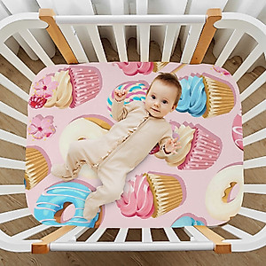 Blueangle Fitted Crib Sheet Cupcakes and Donuts Baby Sheets for Standard Crib Toddler Mattress Cover, Soft Microfiber Breathable Mattress Cover for Boys and Girls（486）
