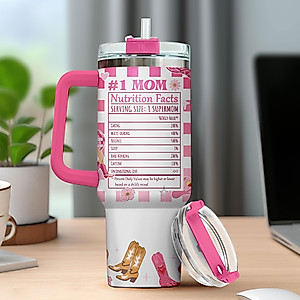 99WHALE Tumbler 40 Oz With Handle Lid And Straw, Cool Moms Club Gifts, Hot Camelia Tumblers Swig Coffee Stainless Modern Print Cups Cowgirl Heart, Mom Cowboys Nutrition Facts