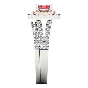 Clara Pucci 3.05ct Emerald Round Cut Laser Engraving Halo Split Shank Garnet Designer Statement Ring Band Set 18K 2 tone Gold Size 10.75